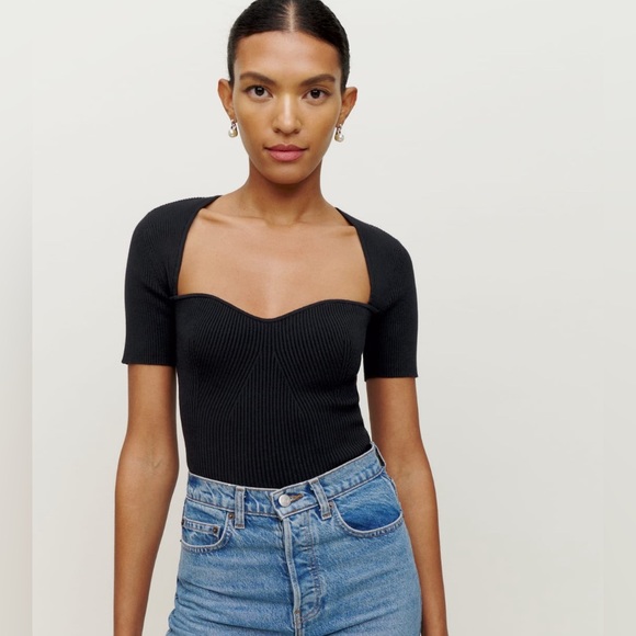 Reformation | Tops | Reformation Ribbed Sweetheart Mid Sleeve Blouse ...